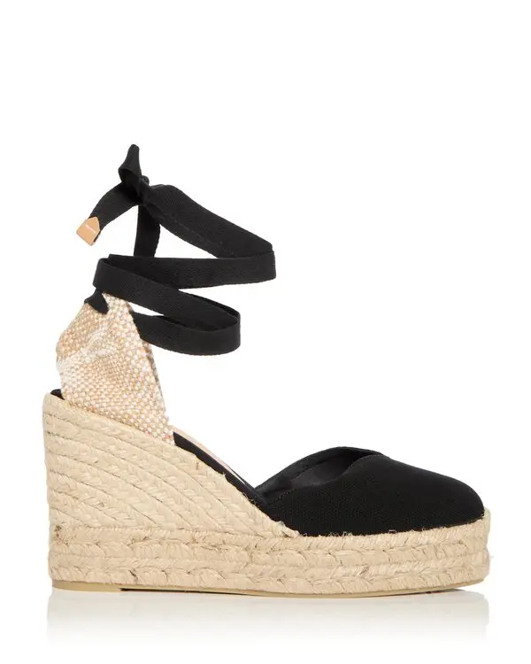 CastaÑer Chiara Ankle Tie Wedge Espadrille Sandals - Negro