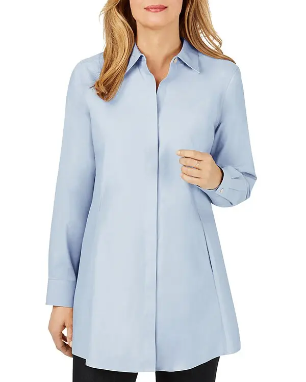 Foxcroft Cici Cotton Non-iron Tunic Shirt - Blue Wave