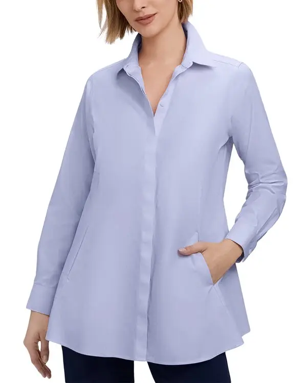 Foxcroft Cici Cotton Non-iron Tunic Shirt - Blue Wave