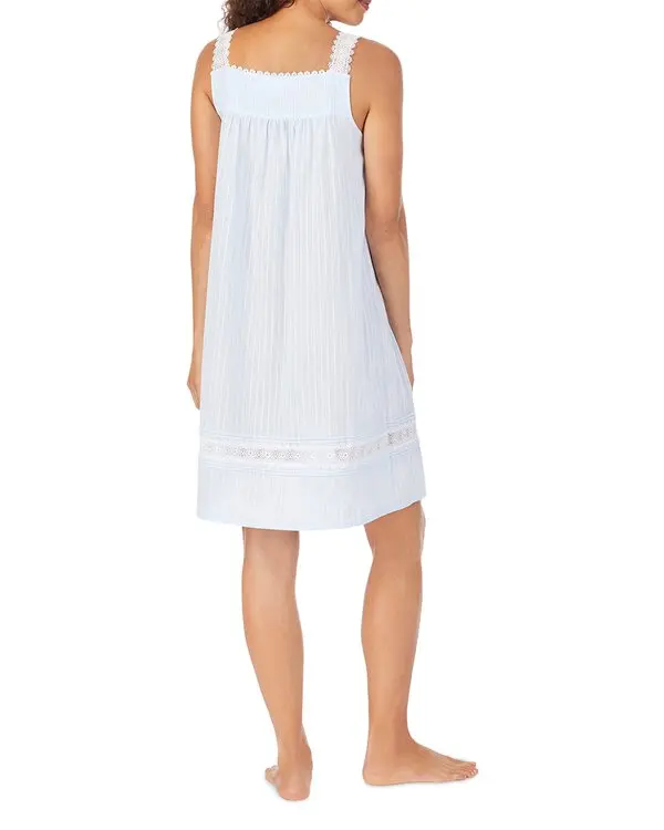 Eileen West Cotton Dobby Striped Chemise Nightgown - Blue