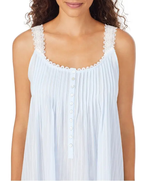 Eileen West Cotton Dobby Striped Chemise Nightgown - Blue