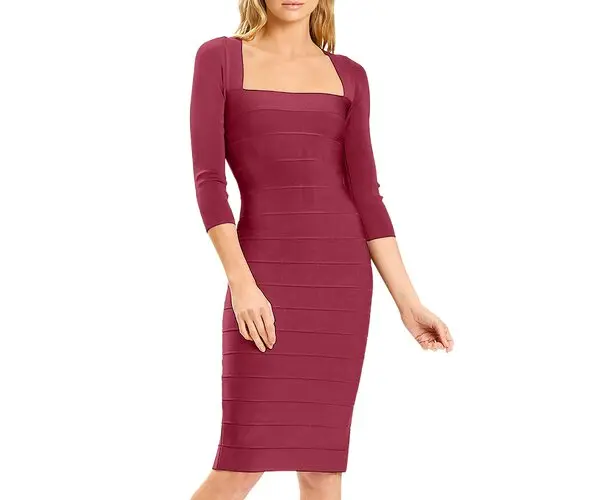 Herve Leger Icon Square Neck Bandage Dress - Dark Red