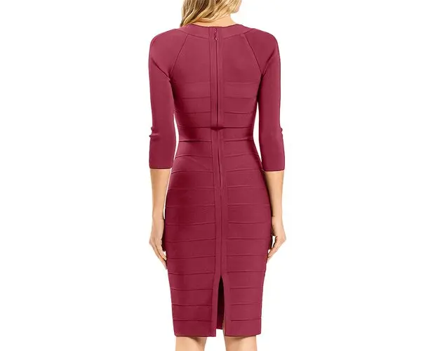 Herve Leger Icon Square Neck Bandage Dress - Dark Red