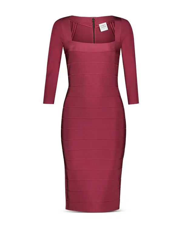 Herve Leger Icon Square Neck Bandage Dress - Dark Red