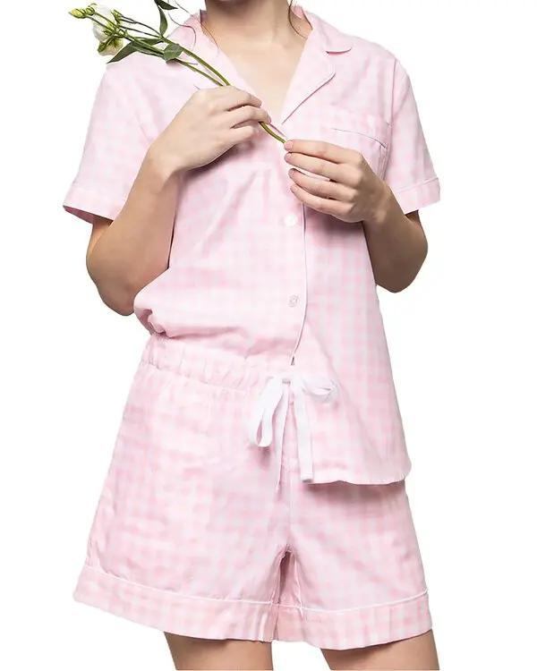 PETITE PLUME Gingham Cotton Pajama Shorts Set - Pink