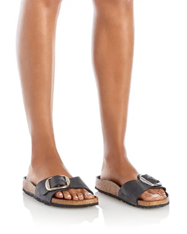 BIRKENSTOCK Madrid Big Buckle Sandals - Black Leather/silver