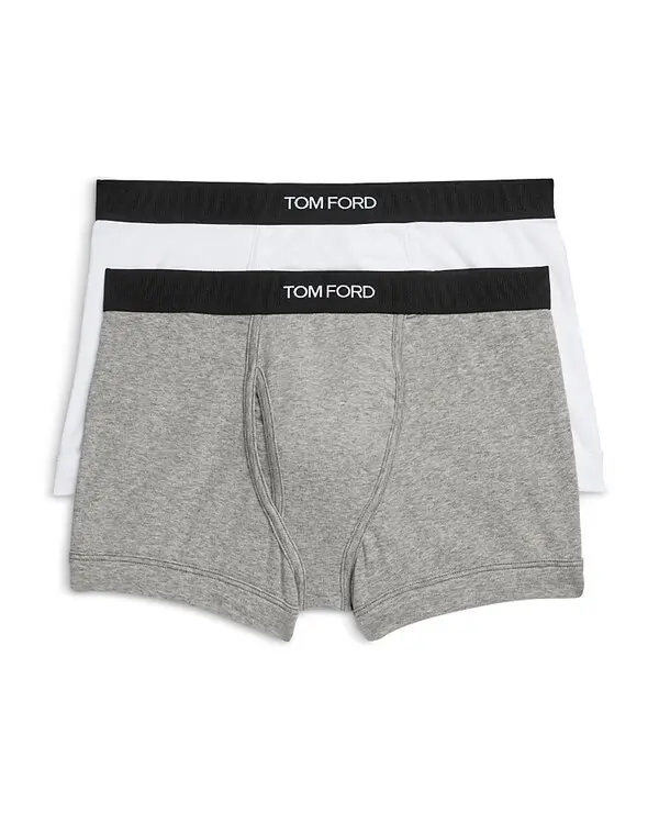 TOM FORD Cotton Blend Boxer Briefs, Set Of 2 - White/grey