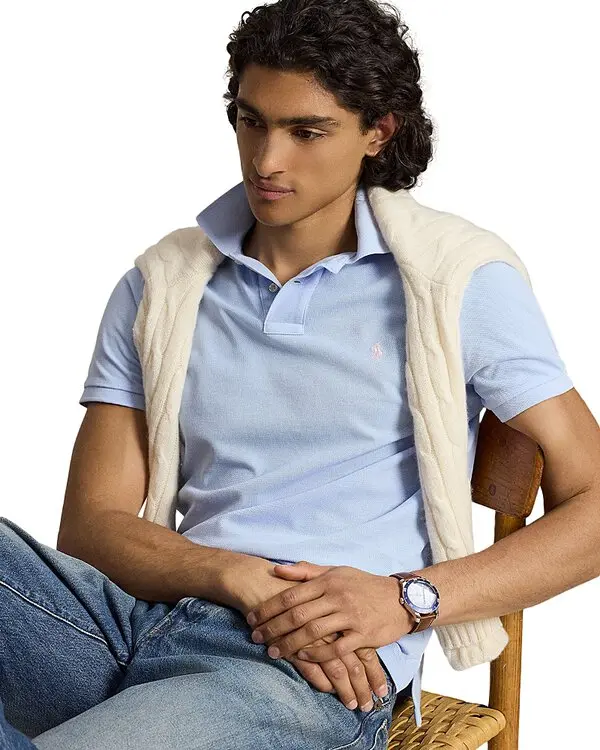 Polo Ralph Lauren Custom Slim Fit Mesh Polo Shirt - Pebble Blue