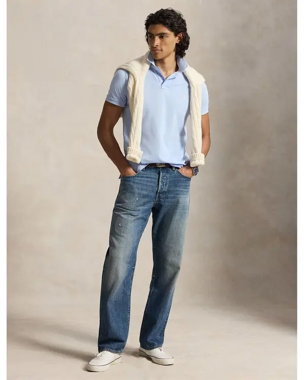 Polo Ralph Lauren Custom Slim Fit Mesh Polo Shirt - Pebble Blue