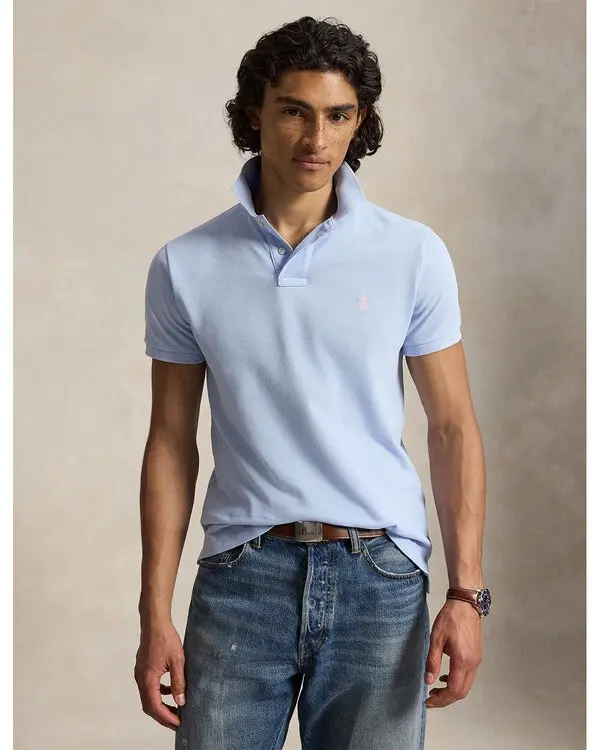 Polo Ralph Lauren Custom Slim Fit Mesh Polo Shirt - Pebble Blue