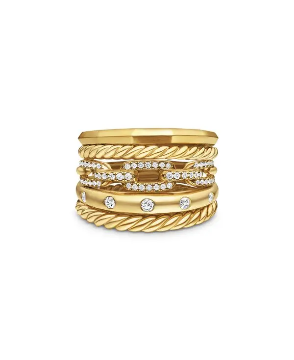 David Yurman Stax Five Row Diamond Ring - White/gold