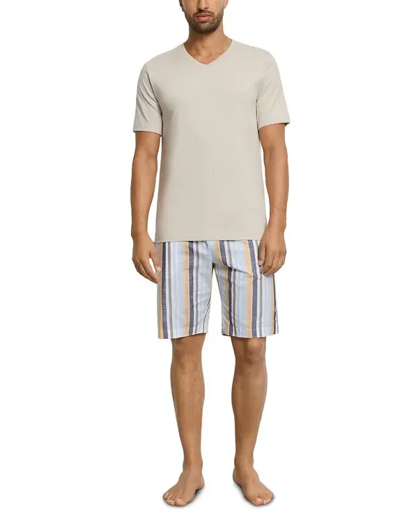 Hanro Linen Cotton Printed Short Pajama Pants - Sunset