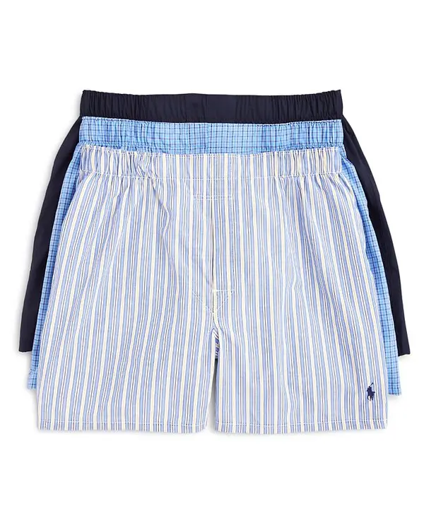 Polo Ralph Lauren Classic Fit Woven Boxers, Pack Of 3 - Blue Multi