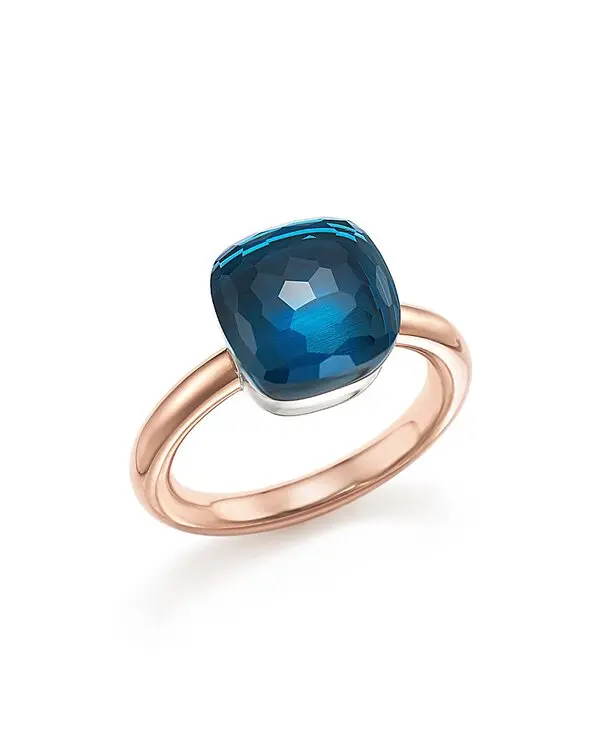 Pomellato 18k White & Rose London Blue Topaz Statement Ring - Blue/rose