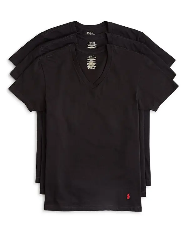 Polo Ralph Lauren Classic Fit V-neck Undershirt, Pack Of 3 - Black