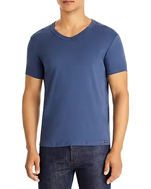 TOM FORD Cotton Blend V-neck Tee - Dark Blue