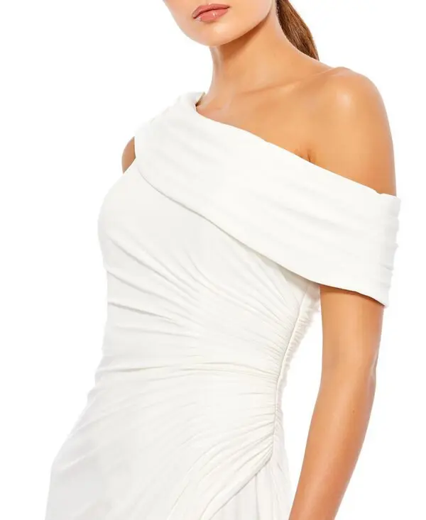 Mac Duggal Foldover Off-the-shoulder Slit Gown - White