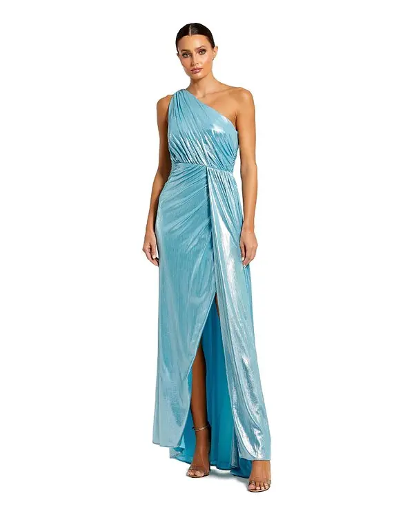 Mac Duggal Metallic Draped One-shoulder Gown - Ice Blue