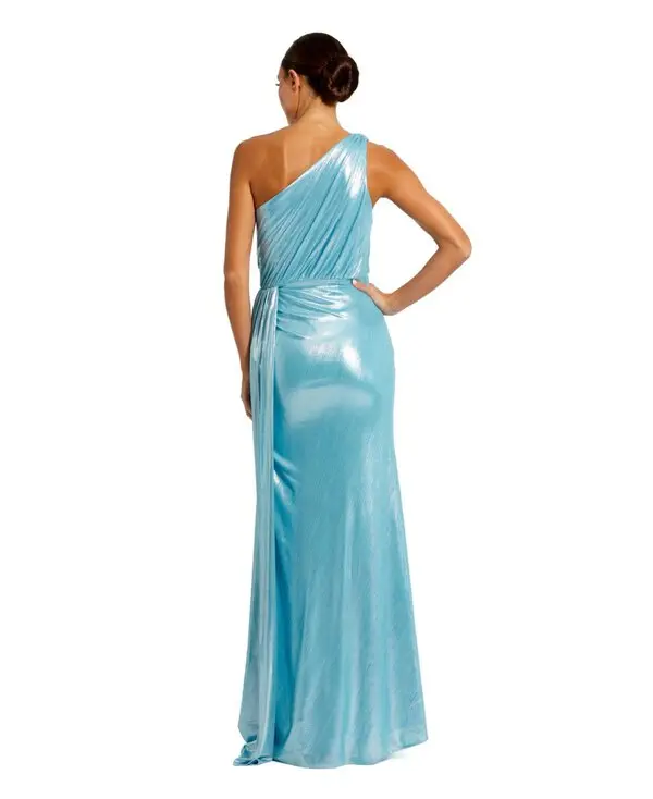 Mac Duggal Metallic Draped One-shoulder Gown - Ice Blue