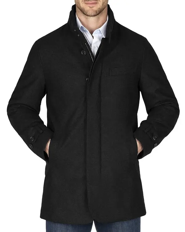 NORWEGIAN WOOL Down Filled Wool & Cashmere Herringbone Car Coat - Black
