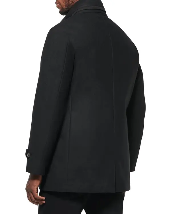 NORWEGIAN WOOL Down Filled Wool & Cashmere Herringbone Car Coat - Black