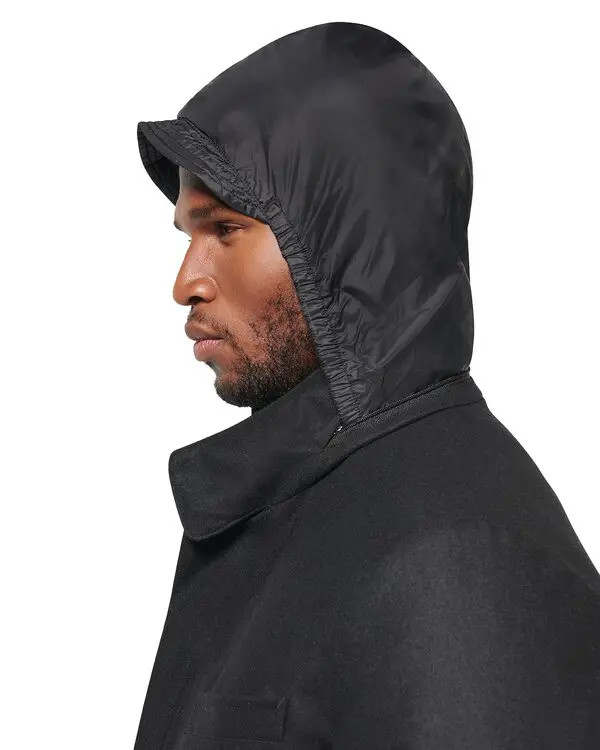NORWEGIAN WOOL Down Filled Wool & Cashmere Herringbone Car Coat - Black