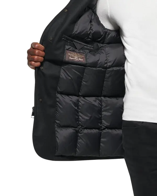 NORWEGIAN WOOL Down Filled Wool & Cashmere Herringbone Car Coat - Black