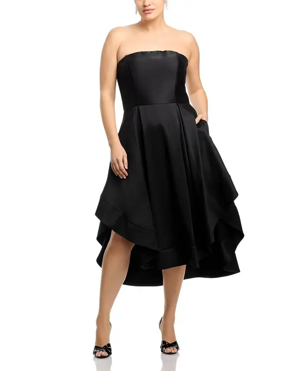 Aqua Mikado Strapless Midi Gown