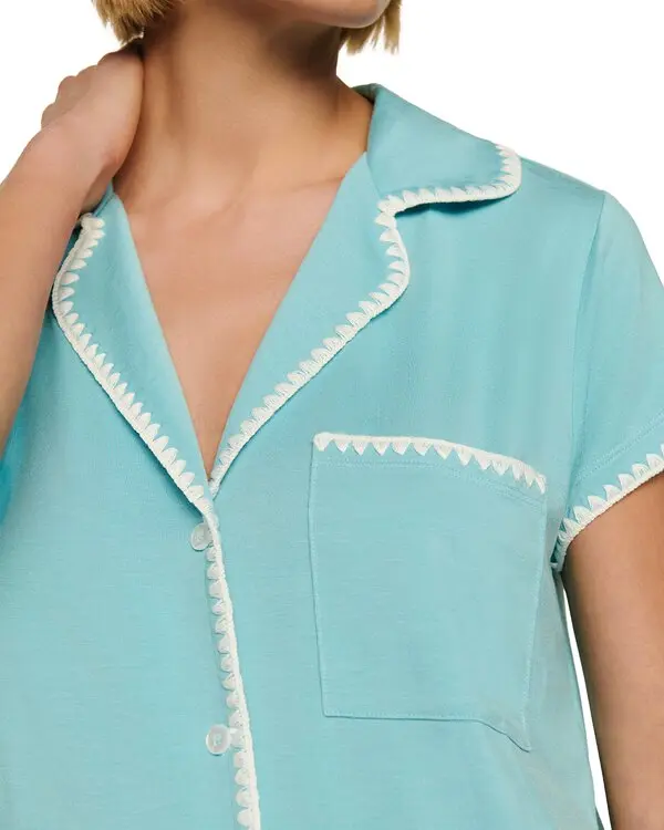 Eberjey Frida Whipstitch Pajama Set - Blue Lagoon/ivory