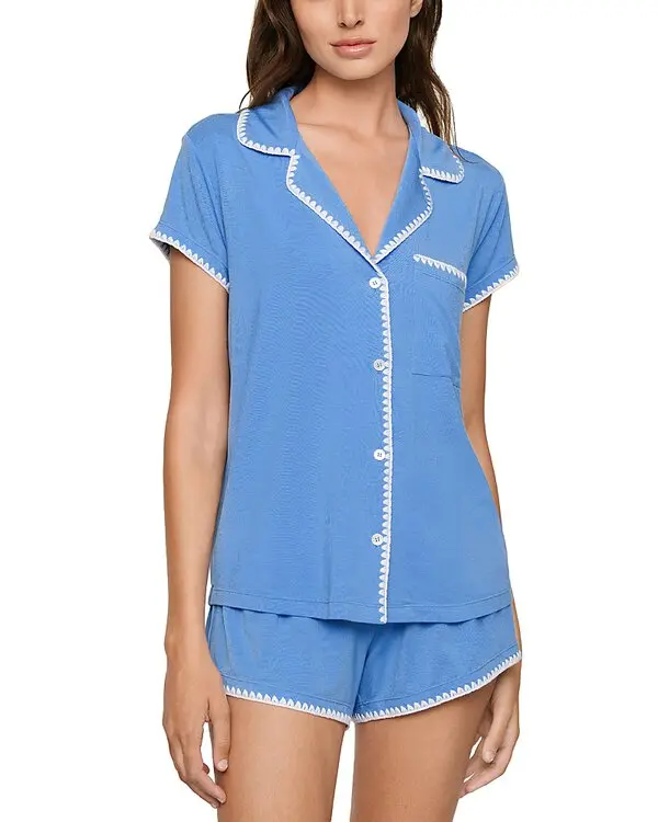 Eberjey Frida Whipstitch Short Pajama Set - Cornflower