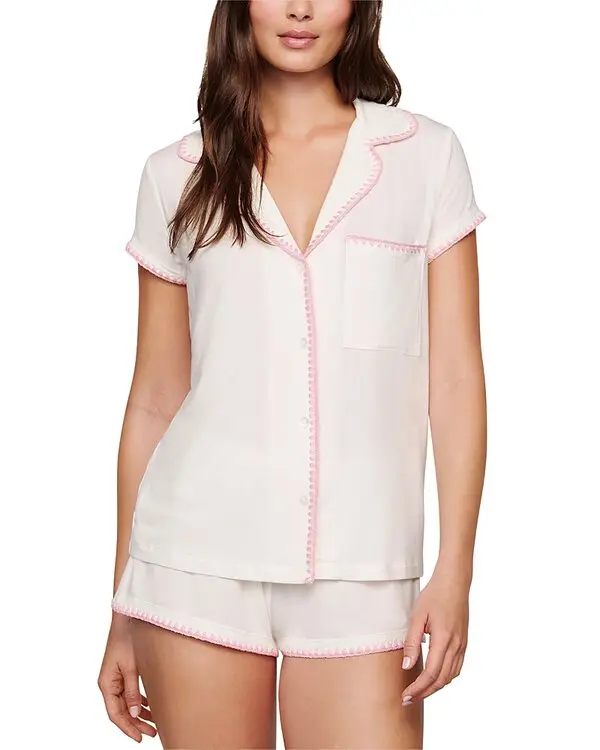 Eberjey Frida Whipstitch Short Pajama Set - Ivory/pink Nectar