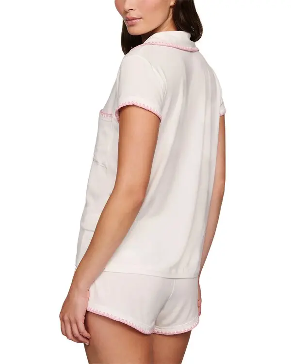 Eberjey Frida Whipstitch Short Pajama Set - Ivory/pink Nectar