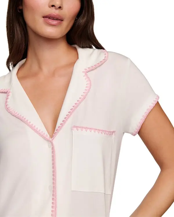Eberjey Frida Whipstitch Short Pajama Set - Ivory/pink Nectar