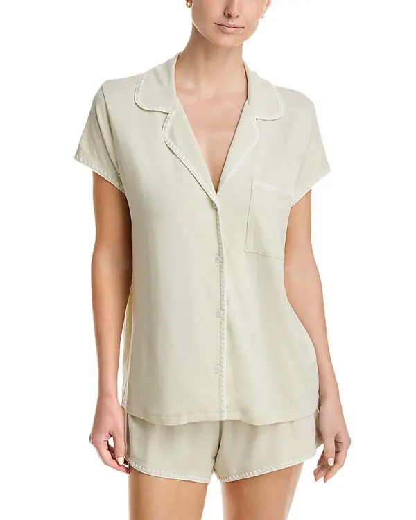 Eberjey Frida Whipstitch Short Pajama Set - Mint Cream/ivory