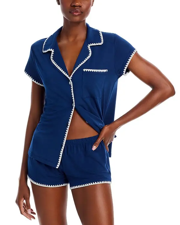 Eberjey Frida Whipstitch Short Pajama Set - Navy/ivory