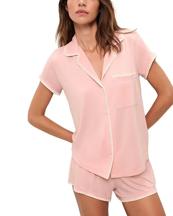 Eberjey Frida Whipstitch Short Pajama Set - Pink/ivory