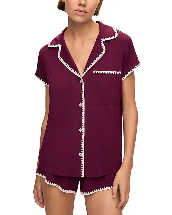 Eberjey Frida Whipstitch Short Pajama Set - Plum/ivory
