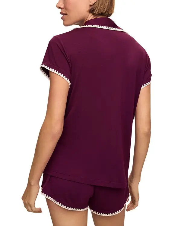 Eberjey Frida Whipstitch Short Pajama Set - Plum/ivory
