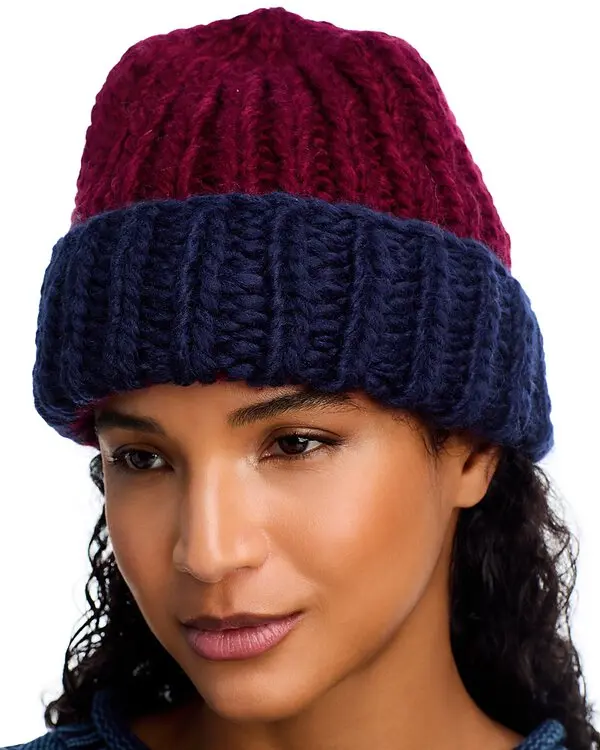 KYI KYI Handmade Chunky Knit Beanie - Burgundy/navy