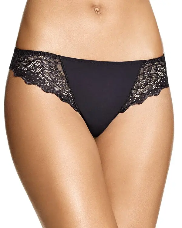 Simone Perele Caresse Lace-side Cheeky Tanga - Black