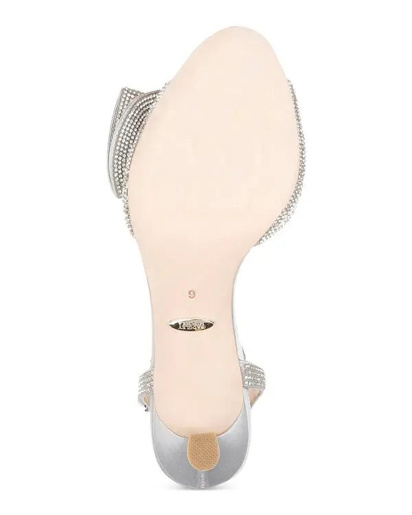 Badgley Mischka Remi Rhinestone Ruffle Mid-heel Sandals - Silver Satin