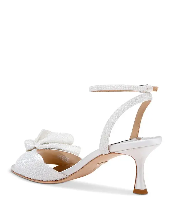 Badgley Mischka Remi Rhinestone Ruffle Mid-heel Sandals - White Satin