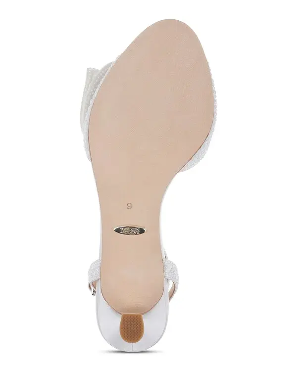 Badgley Mischka Remi Rhinestone Ruffle Mid-heel Sandals - White Satin