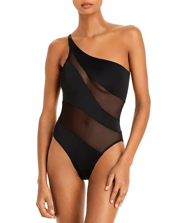 Norma Kamali Illusion Mesh One Shoulder One Piece Swimsuit - Black/black Mesh