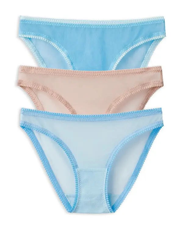 ON GOSSAMER Mesh Hip Bikinis, Set Of 3 - Blue Hydrangea/icy Blue/champagne