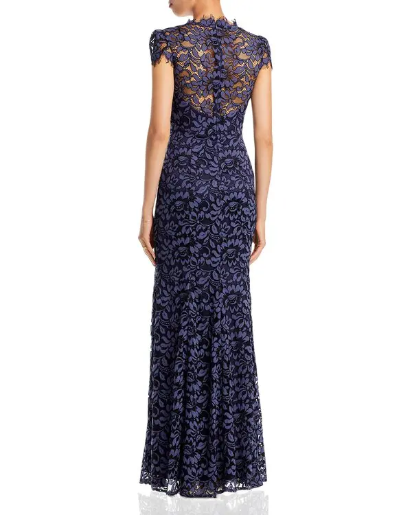 Eliza J Scalloped-edge Lace Gown - Navy