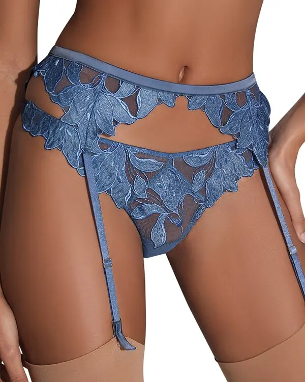 Fleur Du Mal Lily Embroidered Hipster Thong - Spring Demin