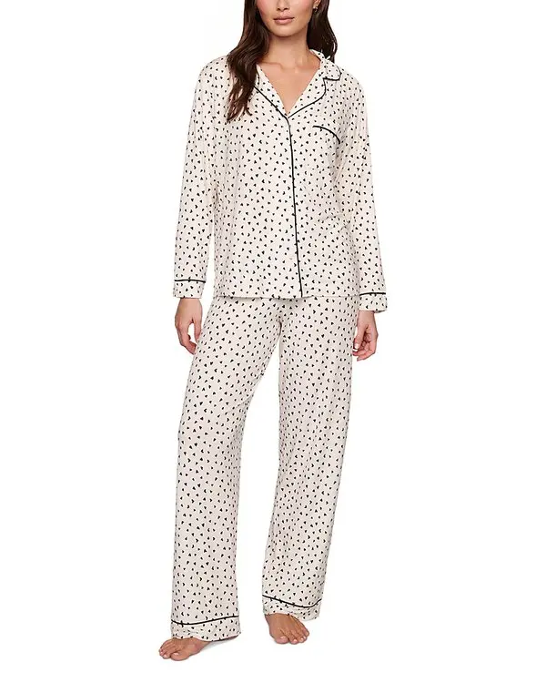 Eberjey Gisele Printed Long Pajama Set - Heart To Heart Black