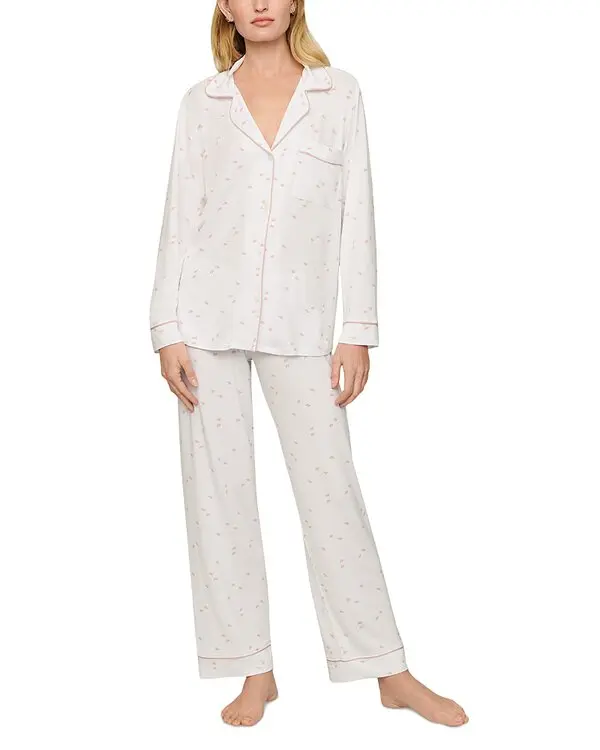 Eberjey Gisele Printed Long Pajama Set - Summer Daisy White/pale Mauve