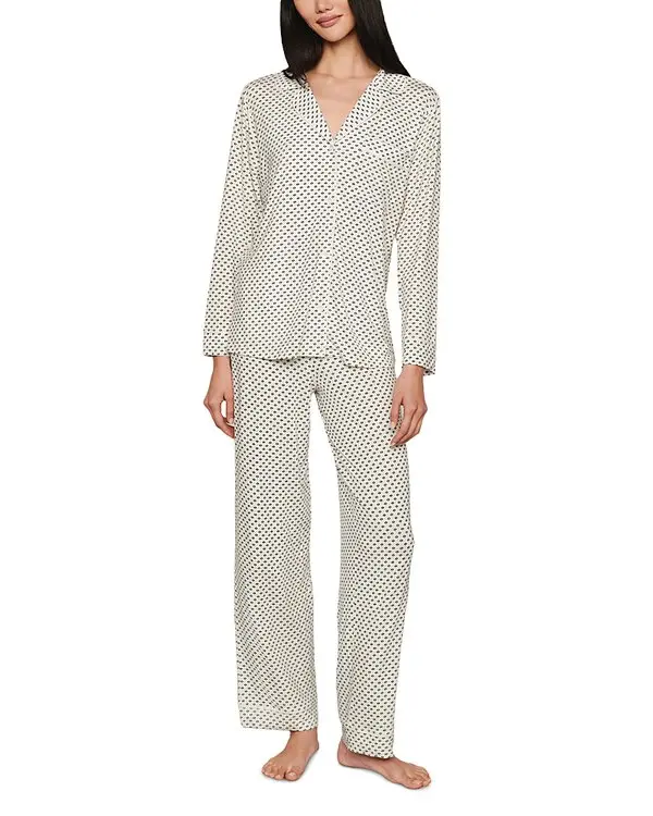 Eberjey Gisele Printed Long Pajama Set - Tide Dot Ivory/ivory